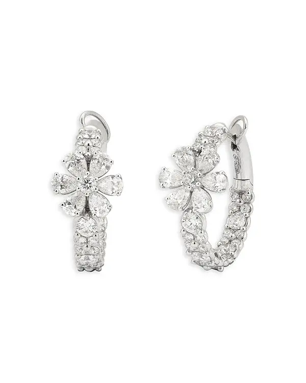 ZYDO 18k Gold Luminal Diamond Flower Hoop Earrings - White