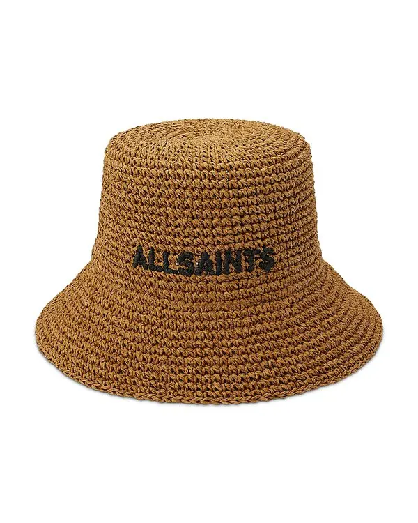 ALLSAINTS Colligiate Straw Bucket Hat - Cognac