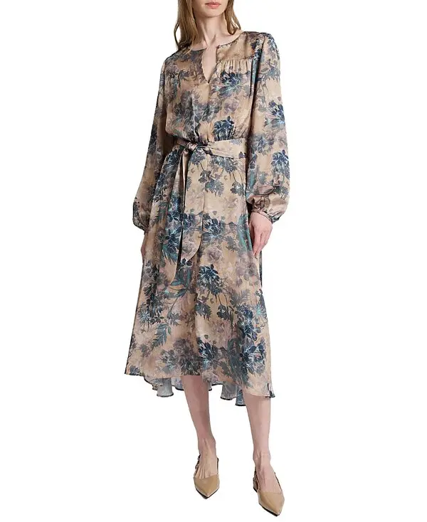 Santorelli Aubree Long Sleeve Midi Dress In Floral Print - Dune