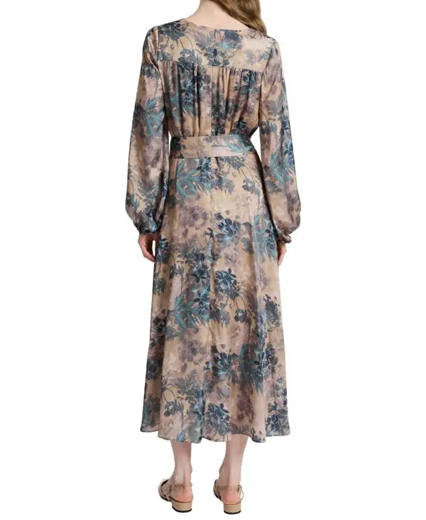 Santorelli Aubree Long Sleeve Midi Dress In Floral Print - Dune