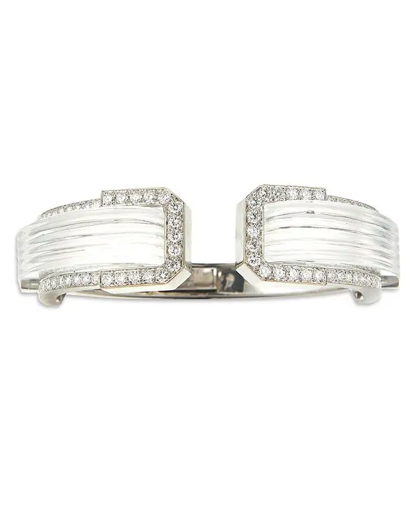 David Webb Platinum, 18k Gold, Rock Crystal, And Diamond Cuff Bracelet - White