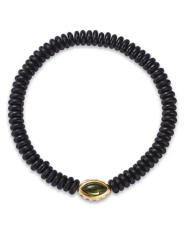 Luis Morais 14k Yellow Gold Peridot And Bead Bracelet - Onyx