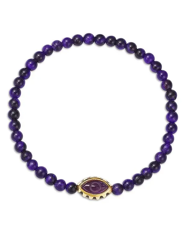 Luis Morais 14k Yellow Gold Amethyst And Tiger Eye Bead Bracelet - Purple