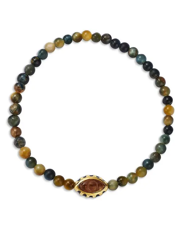 Luis Morais 14k Yellow Gold Citrine And Tiger Eye Bead Bracelet - Golden Blue
