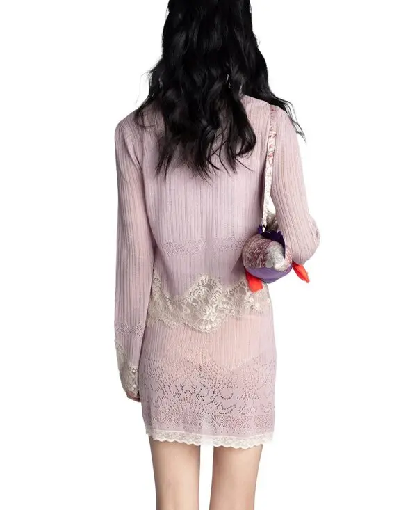 Anna Sui Lingerie Lace Knit Cardigan - Blush