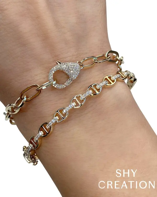 SHY CREATION 14k Yellow Diamond Mariner Link Bangle Bracelet