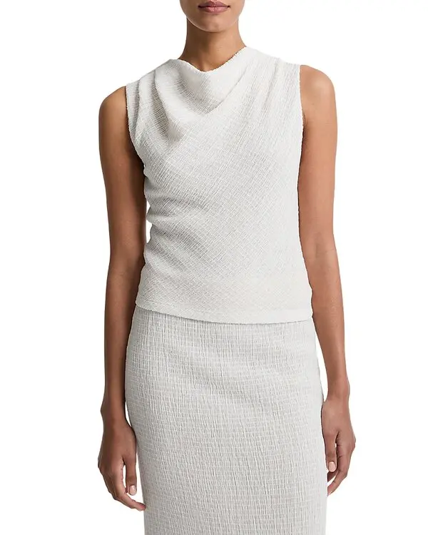 Vince Shadow Grid Cowlneck Top - Chalk