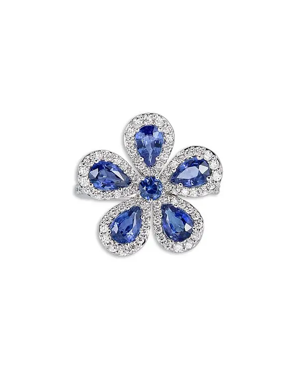 Piranesi 18k White Gold Flower Ring With Blue Sapphire And Diamond - Blue/white
