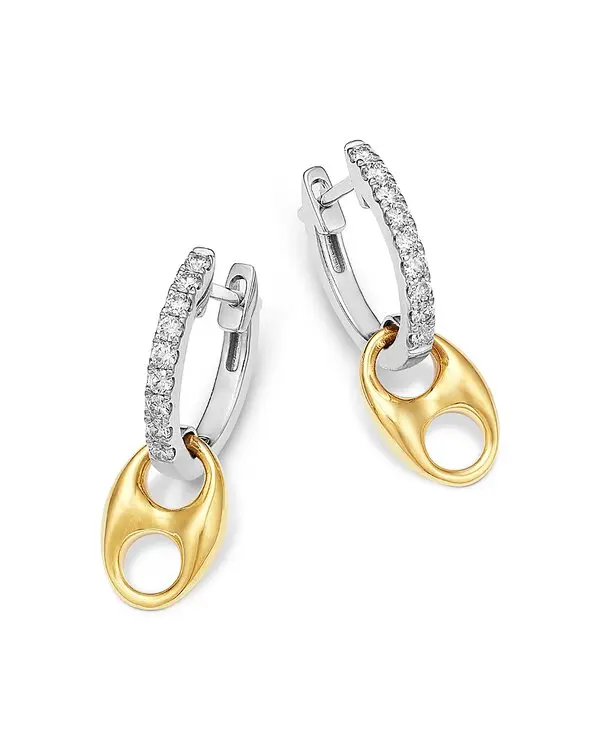 Bloomingdale'S Diamond And 14k Gold Mariner Link Drop Hoop Earrings, 0.25 Tcw - White/gold