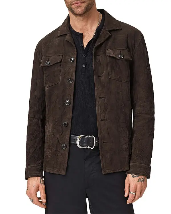 John Varvatos Jesse Leather Shirt Jacket With Buttons - Espresso