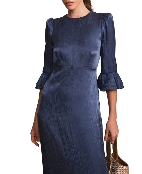 Mint Velvet Metallic Ruffled Midi Dress - Navy