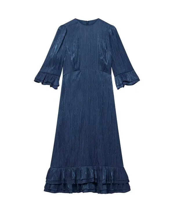 Mint Velvet Metallic Ruffled Midi Dress - Navy