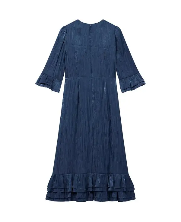 Mint Velvet Metallic Ruffled Midi Dress - Navy
