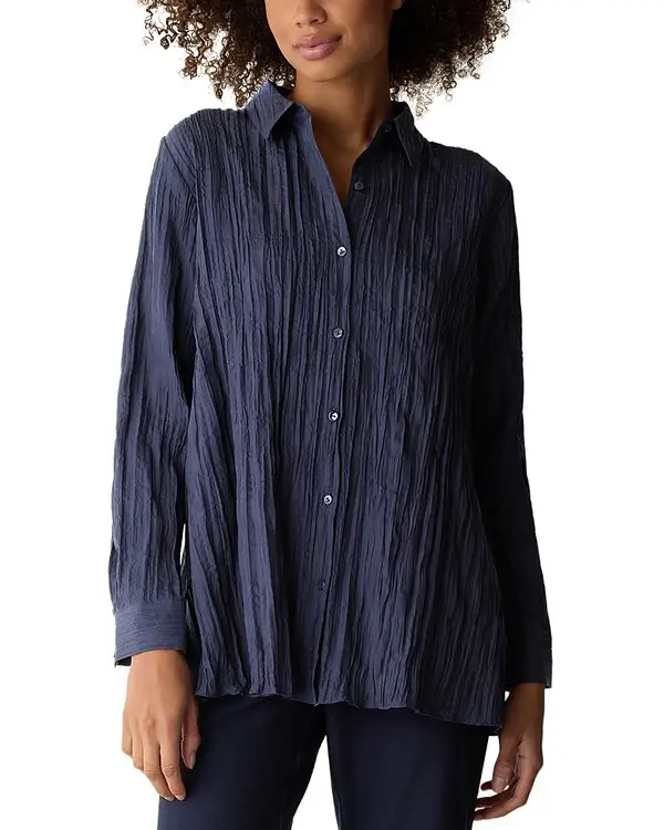 Eileen Fisher Classic Collar Pleated Silk Shirt