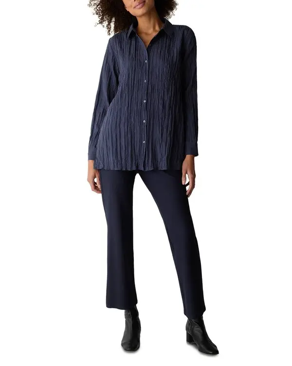 Eileen Fisher Classic Collar Pleated Silk Shirt