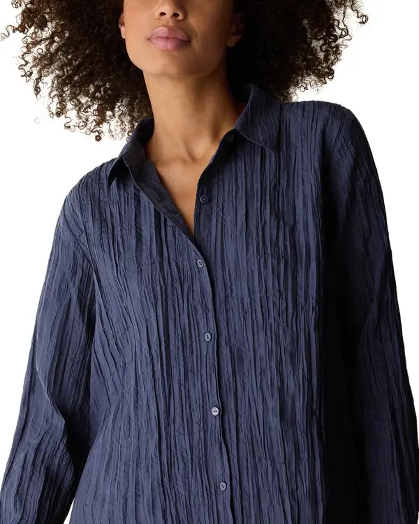 Eileen Fisher Classic Collar Pleated Silk Shirt