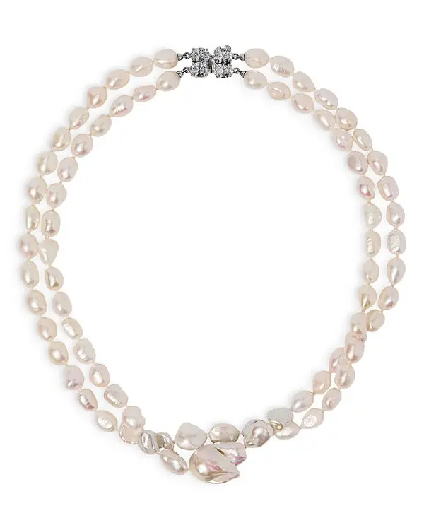 Nadri Madrid Double Strand Pearl Necklace - Rhodium