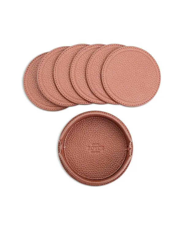ROYCE NEW YORK Set Of Six Coasters & Holder - Tan