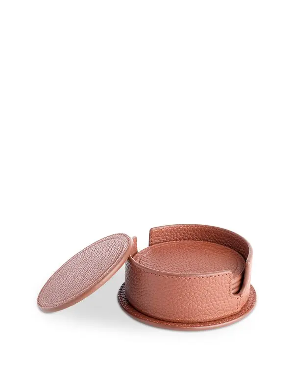 ROYCE NEW YORK Set Of Six Coasters & Holder - Tan