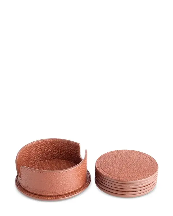 ROYCE NEW YORK Set Of Six Coasters & Holder - Tan