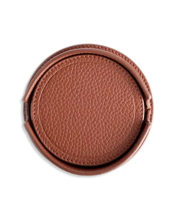 ROYCE NEW YORK Set Of Six Coasters & Holder - Tan