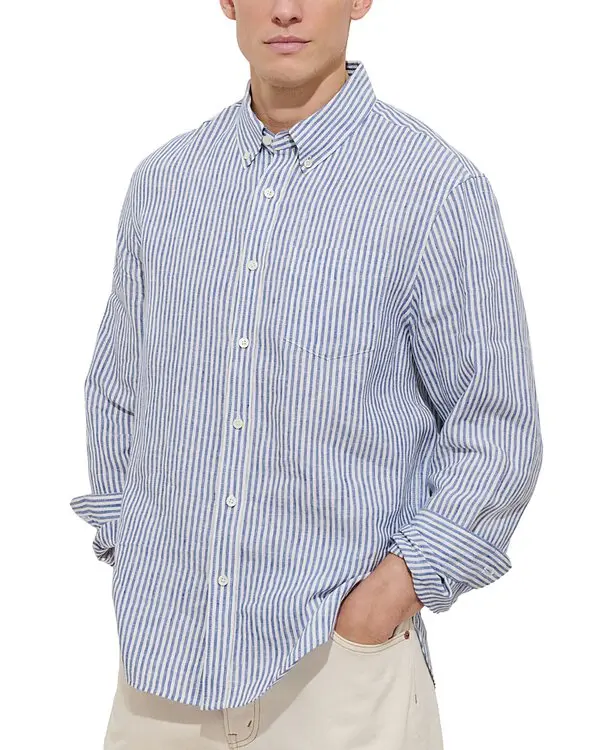 ALEX MILL Striped Shirt In Linen - Blue/white