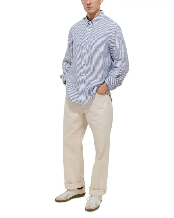 ALEX MILL Striped Shirt In Linen - Blue/white
