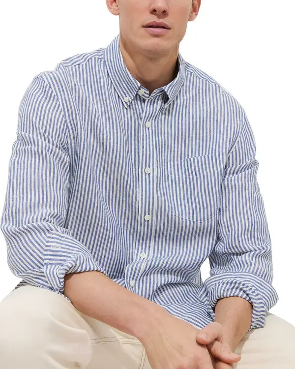 ALEX MILL Striped Shirt In Linen - Blue/white