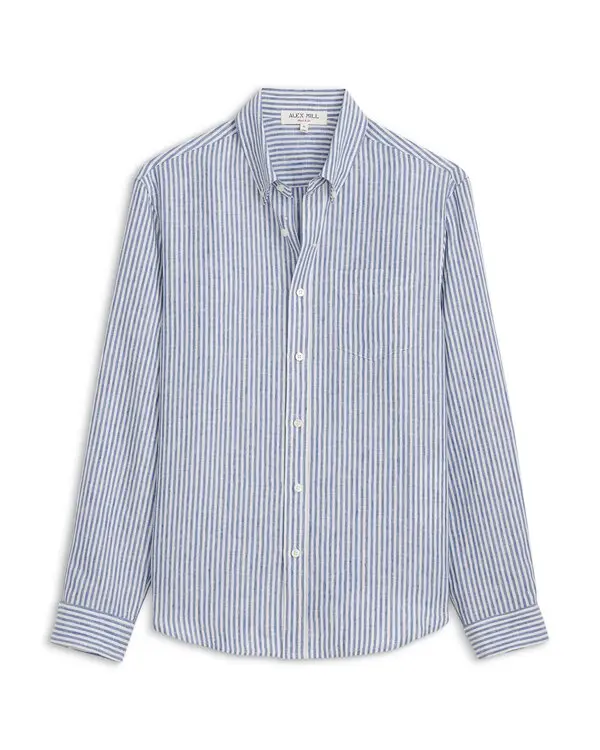 ALEX MILL Striped Shirt In Linen - Blue/white