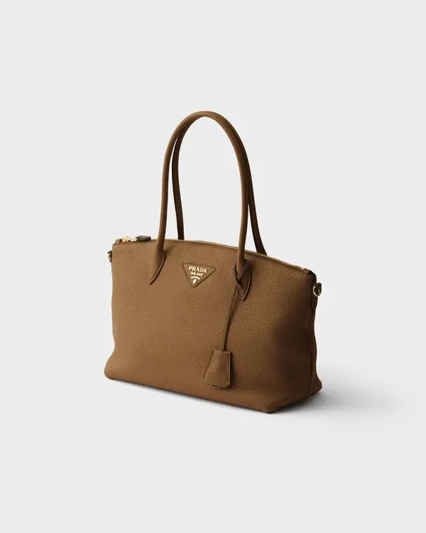 Prada Large Leather Tote Bag - Brown