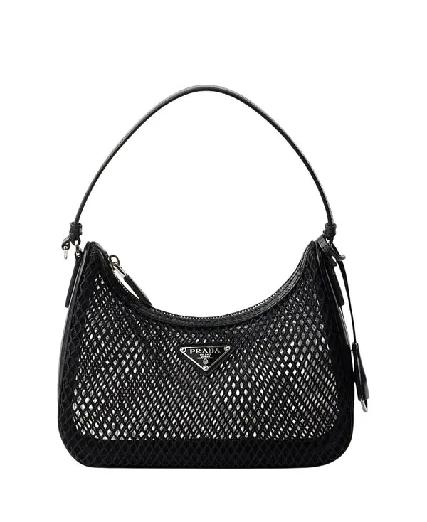 Prada Re-edition 2005 Mesh And Brushed Leather Bag - Black