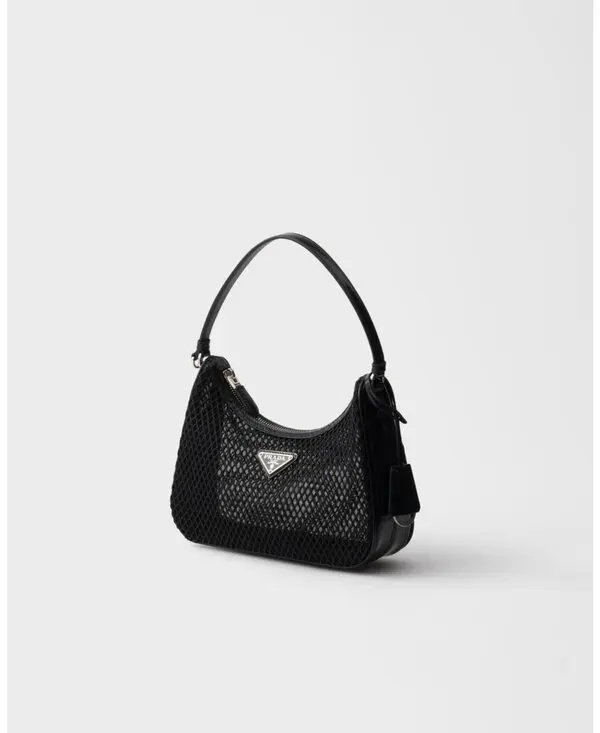 Prada Re-edition 2005 Mesh And Brushed Leather Bag - Black
