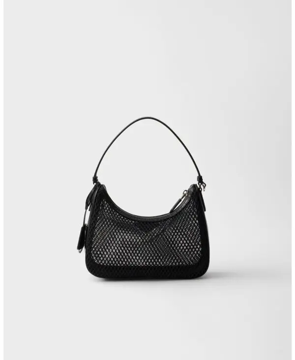 Prada Re-edition 2005 Mesh And Brushed Leather Bag - Black