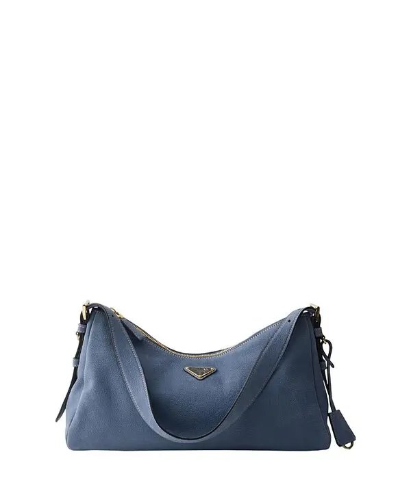 Prada Aimee Large Nubuck Leather Shoulder Bag - Blue