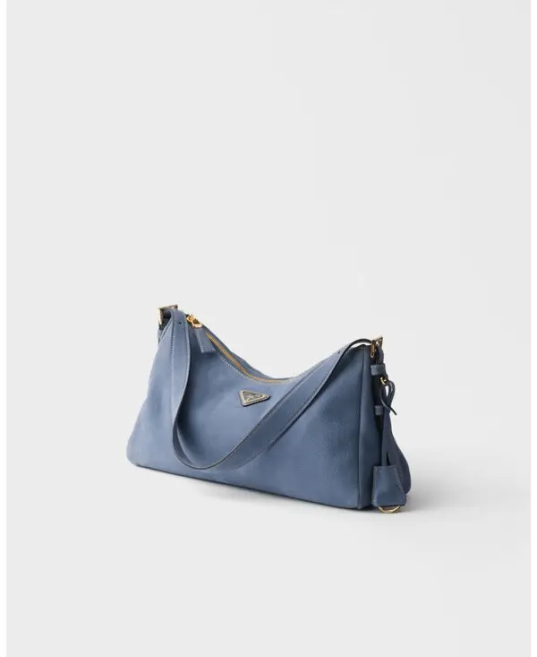 Prada Aimee Large Nubuck Leather Shoulder Bag - Blue