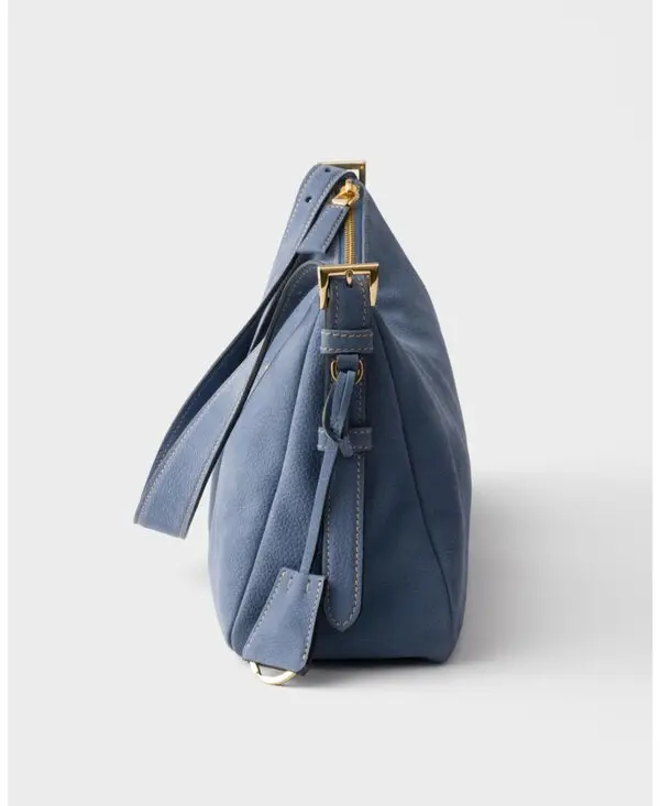 Prada Aimee Large Nubuck Leather Shoulder Bag - Blue