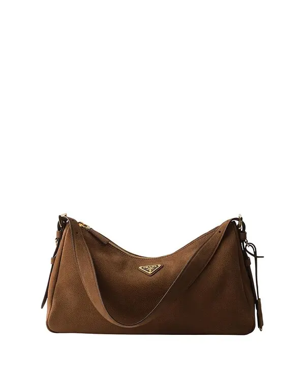 Prada Aimee Large Nubuck Leather Shoulder Bag - Brown