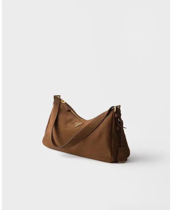Prada Aimee Large Nubuck Leather Shoulder Bag - Brown