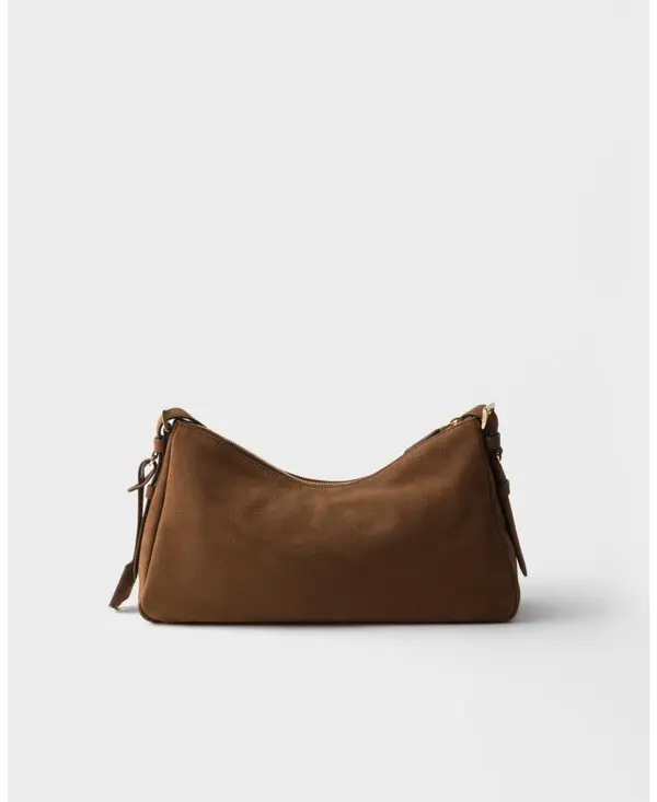 Prada Aimee Large Nubuck Leather Shoulder Bag - Brown