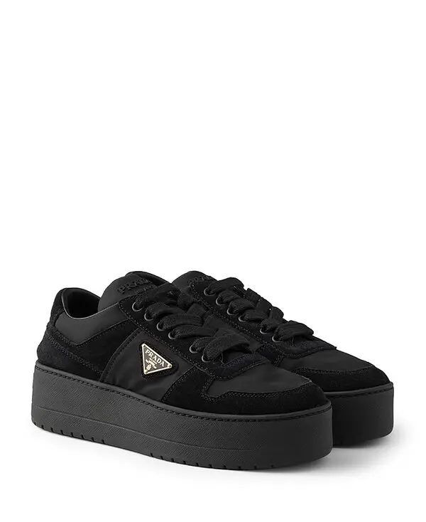 Prada Downtown Re-nylon And Suede Sneakers - Black