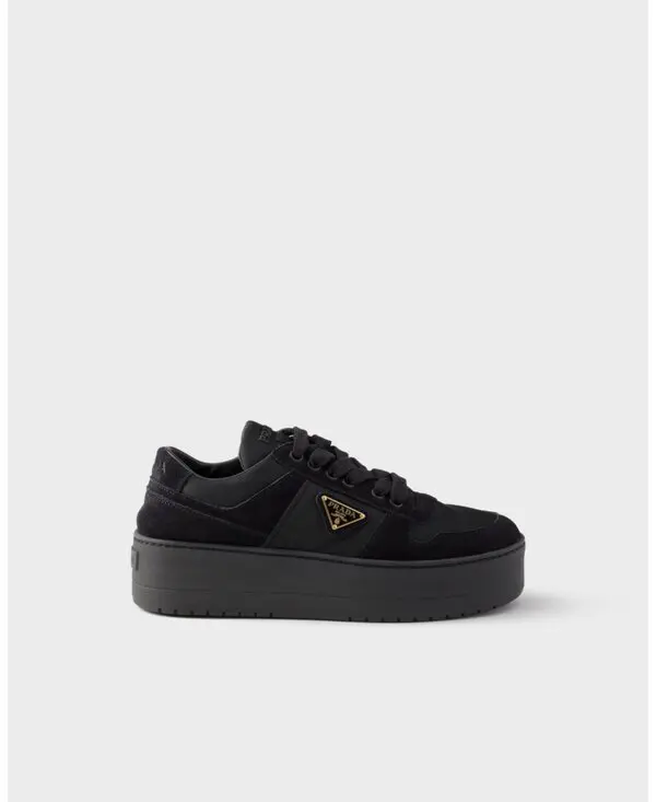 Prada Downtown Re-nylon And Suede Sneakers - Black