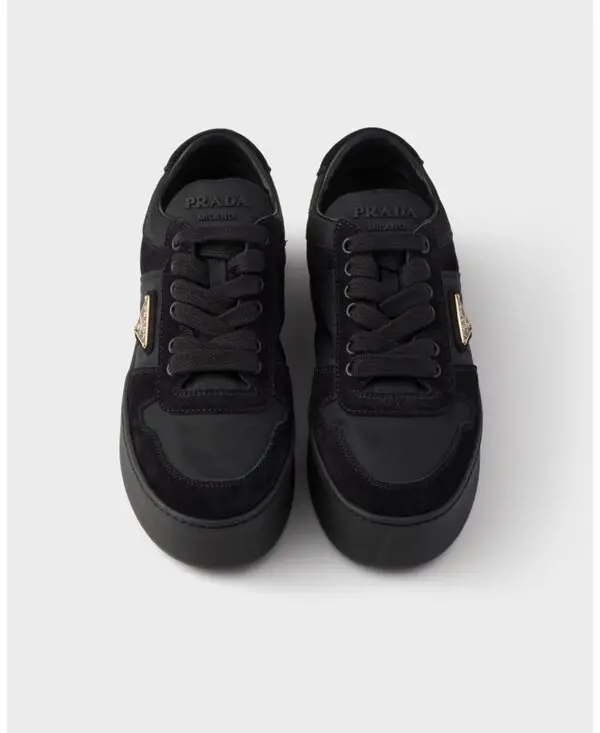 Prada Downtown Re-nylon And Suede Sneakers - Black