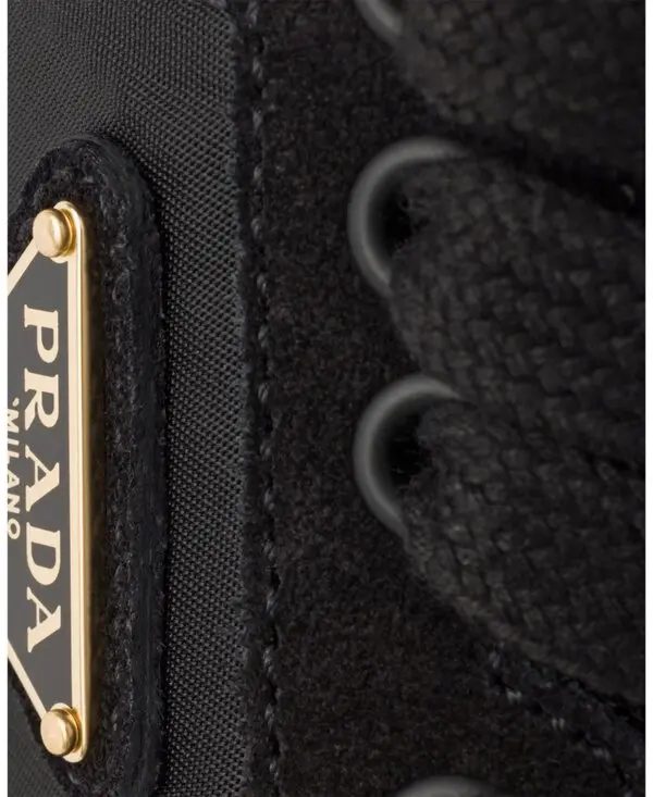 Prada Downtown Re-nylon And Suede Sneakers - Black