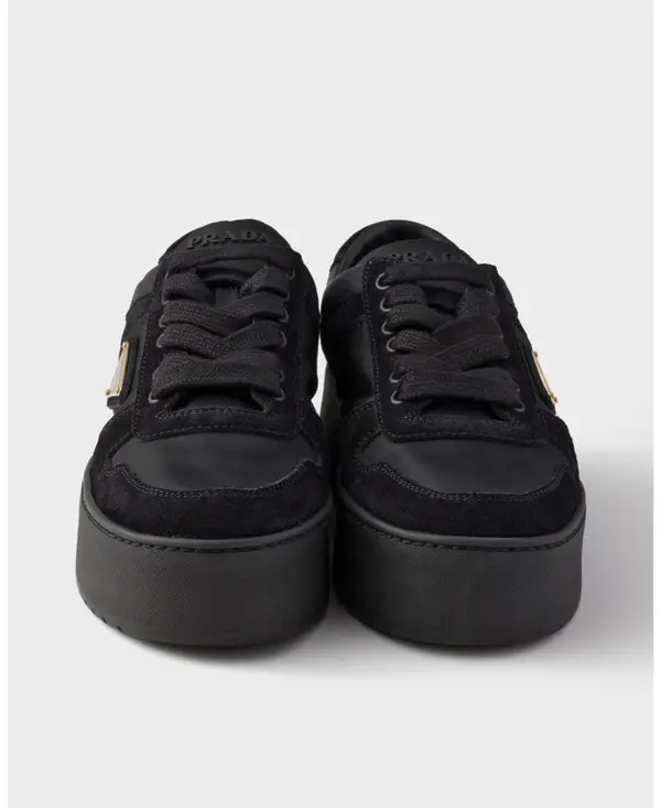 Prada Downtown Re-nylon And Suede Sneakers - Black