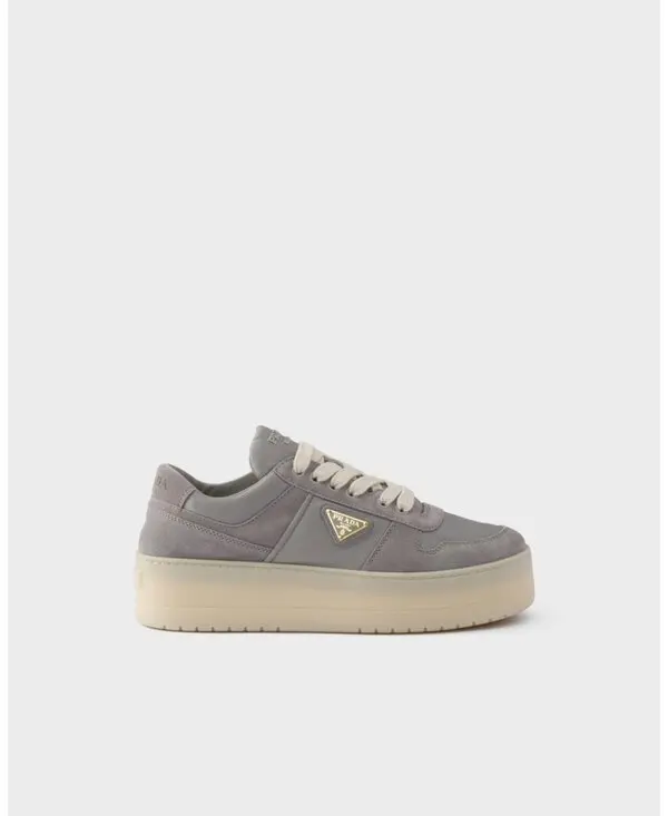 Prada Downtown Re-nylon And Suede Sneakers - Grey