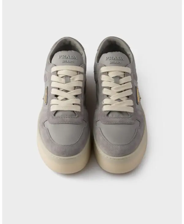 Prada Downtown Re-nylon And Suede Sneakers - Grey