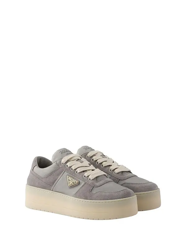 Prada Downtown Re-nylon And Suede Sneakers - Grey