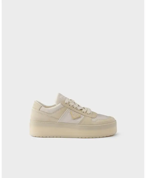 Prada Downtown Re-nylon And Suede Sneakers - Neutral