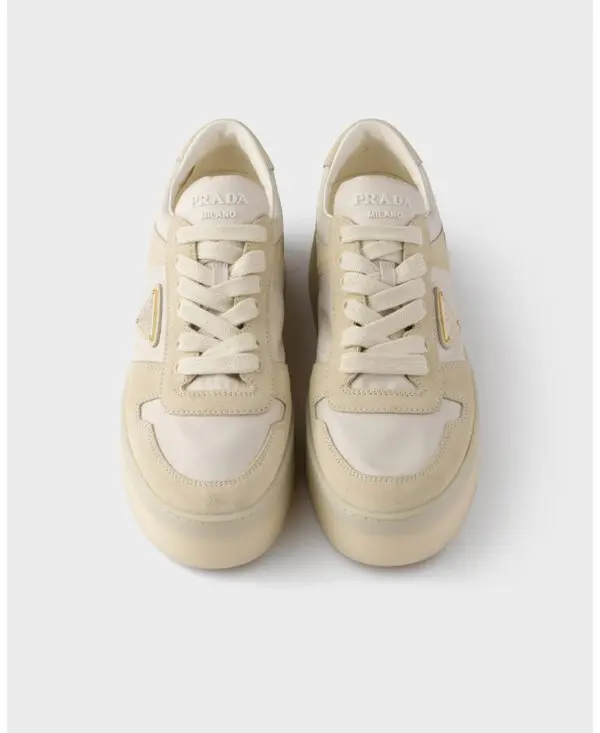 Prada Downtown Re-nylon And Suede Sneakers - Neutral