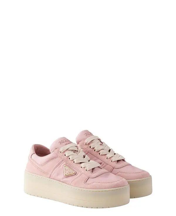 Prada Downtown Re-nylon And Suede Sneakers - Pink